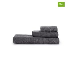 Colourful Cotton 3tlg. Handtuch-Set "Piramit" in Anthrazit - 64% | Badtextilien