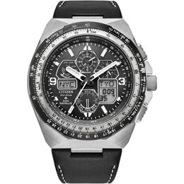 Citizen Funkchronograph »Promaster Skyhawk« Armbanduhr, Herrenuhr, Solar, Lederarmband, Saphirglas, Datum schwarz 0 Markanter Herrenchronograph