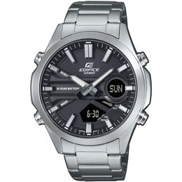 CASIO EDIFICE Chronograph Quarzuhr, Armbanduhr, Herrenuhr, Edelstahlarmband, analog, digital schwarz-edelstahlfarben Markanter Herrenchronograph