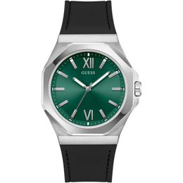 Guess Quarzuhr &raquo;EMPEROR&laquo; Armbanduhr, Herrenuhr, Silikonarmband, Geschenkidee, analog schwarz-gr&uuml;n Klassische Armbanduhr f&uuml;r Herren