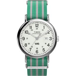 Timex Quarzuhr »WEEKENDER MAIN LINE« Armbanduhr, Herrenuhr, Damenuhr, Textilarmband, Datum, Leuchtzeiger grün-grau Schöne Armbanduhr für Sie & Ihn