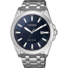 Citizen Solaruhr Armbanduhr, Herrenuhr, Datum, Saphirglas, Edelstahlarmband silberfarben-dunkelblau Elegante Männersolaruhr