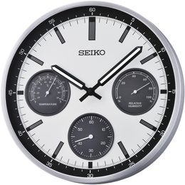 Seiko Wanduhr Quarzuhr, Leuchtzeiger, Wohnzimmer, Esszimmer, Küche, Arbeitszimmer, Flur silberfarben-weiß Klassisch schöne Wanduhr