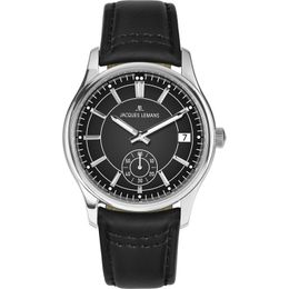Jacques Lemans Quarzuhr »Derby« Armbanduhr, Herrenuhr, Lederarmband, analog, Tag, kleine Sekunde schwarz-schwarz Elegante Armbanduhr für Herren