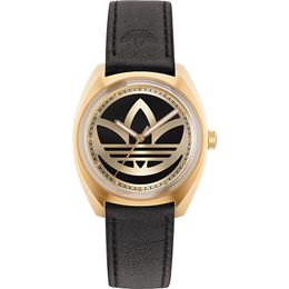 adidas originals Quarzuhr »EDITION ONE« Armbanduhr, Damenuhr, Herrenuhr, unisex, analog, Lederarmband schwarz-goldfarben 0 Modische Armbanduhr für...