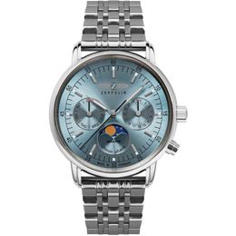 Zeppelin Multifunktionsuhr »LZ 14 Marine Moonphase« Quarzuhr, Damen, Datum, Mondphase, Edelstahlarmband, Made in Germany silberfarben-hellblau...