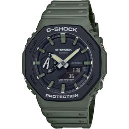 Casio G-SHOCK Chronograph Quarzuhr, Armbanduhr, Herrenuhr, digital, bis 20bar wasserd.Resinarmband olivgrün-schwarz Modischer Chronograph für Herren