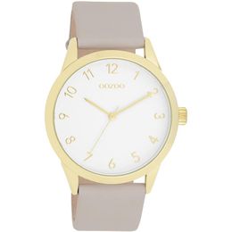 Oozoo Quarzuhr Armbanduhr, Damenuhr, Herrenuhr, Lederarmband, analog taupe-wei&szlig; Zeitlos sch&ouml;ne Armbanduhr f&uuml;r Sie & Ihn
