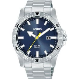 Lorus Solaruhr Armbanduhr, Herrenuhr, Edelstahlarmband, analog, Datum silberfarben-blau Stilvolle Solaruhr für Herren