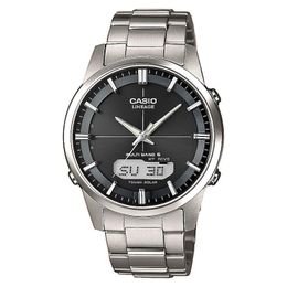 CASIO FUNK Funkchronograph Solaruhr, Armbanduhr, Herrenuhr, Funkuhr, Titanarmband, Saphirglas silberfarben-schwarz-silberfarben Sportiver...