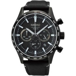 Seiko Chronograph Armbanduhr, Quarzuhr, Herrenuhr, Stoppfunktion, Datum schwarz-schwarz Schicker Herrenchronograph