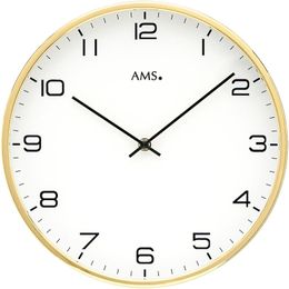 AMS Wanduhr »W9657« Quarzuhr, Wohnzimmer, Esszimmer, Küche, Arbeitszimmer, Büro, Flur goldfarben Zeitlos schöne Wanduhr