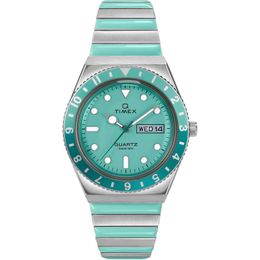 Timex Quarzuhr »DIVER INSPIRED« Armbanduhr, Damenuhr, Datum, Leuchtzeiger, Flexband, Zugband silberfarben-türkis Bezaubernde Armbanduhr für Damen