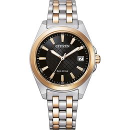 Citizen Solaruhr Armbanduhr, Damenuhr, Edelstahlarmband, bis 10 bar wasserdicht, Datum silberfarben-roségoldfarben Edle Solaruhr für Damen