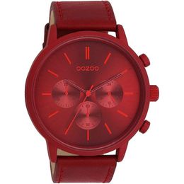 Oozoo Quarzuhr Armbanduhr, Herrenuhr, Lederarmband, Chrono-Look rot Ausdrucksstarke Armbanduhr für Herren im Chrono-Look