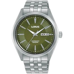 Lorus Automatikuhr »Classic« Armbanduhr, Herrenuhr, Mechanische Uhr, Edelstahlarmband, analog, Tag silberfarben-grün Geschmackvolle Automatikuhr...