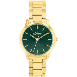 s.Oliver Quarzuhr Armbanduhr, Damenuhr, Mineralglas, analog goldfarben Edle Armbanduhr f&uuml;r Damen