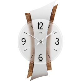 AMS Wanduhr »9401« Quarzuhr, Holz, Wohnzimmer, Esszimmer, Küche, Made in Germany, Büro, Flur platanenfarben-silberfarben Elegante Wanduhr