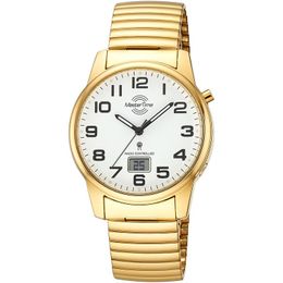 MASTER TIME Funkuhr Quarzuhr, Armbanduhr, Herrenuhr, Edelstahlarmband, analog, digital goldfarben Elegante Herrenfunkuhr