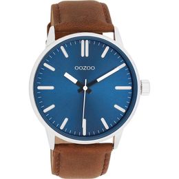 Oozoo Quarzuhr Armbanduhr, Herrenuhr, Lederarmband, analog braun-blau Markante Herrenarmbanduhr
