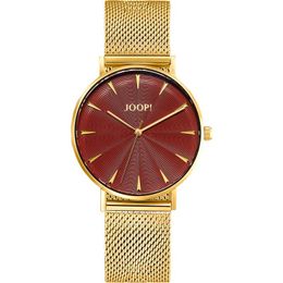 JOOP! Quarzuhr Armbanduhr, Damenuhr, analog, Edelstahlarmband goldfarben-rot Geschmackvolle Armbanduhr für Damen