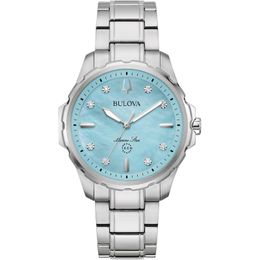 Bulova Quarzuhr &raquo;Marine Star&laquo; Armbanduhr, Damenuhr, Perlmuttzifferblatt, mit Diamanten, Saphirglas silberfarben Einmalig sch&ouml;ne Armbanduhr f&uuml;r Damen