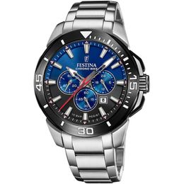 Festina Chronograph »Chrono Bike« Armbanduhr, Quarzuhr, Herrenuhr, Stoppfunktion, Edelstahlarmband silberfarben-blau, schwarz Ansprechender...