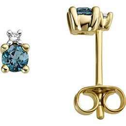 Firetti Paar Ohrstecker »Schmuck Geschenk Gold 333 Ohrschmuck Ohrringe Edelstein Solitär« mit London Blue Topas - mit Diamant...