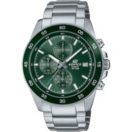CASIO EDIFICE Chronograph Quarzuhr, Armbanduhr, Herrenuhr, bis 10 bar wasserdicht, Edeltahlarmband grün-edelstahlfarben Klassisch schöner...