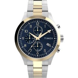 Timex Chronograph »DRESS CHRONO« Quarzuhr, Armbanduhr, Herrenuhr, Edelstahlarmband, Stoppfunktion, Tag silbergoldfarben Stilsicherer Chronograph...