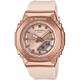 Casio G-SHOCK Chronograph Quarzuhr, Armbanduhr, Damenuhr, Herrenuhr, bis 20 bar wasserdicht, digital rosa-roségoldfarben Sportiver Chronograph