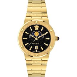 Versace Quarzuhr »GRECA LOGO MOONPHASE« Armbanduhr, Damenuhr, Saphirglas, Datum, Swiss Made, Mondphase goldfarben Schicke Damenarmbanduhr