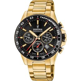 Festina Chronograph &raquo;Timeless Chronograph&laquo; Armbanduhr, Quarzuhr, Herrenuhr, Stoppfunktion, Edelstahlarmband goldfarben-schwarz Stilvoller...
