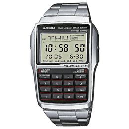 CASIO VINTAGE Chronograph Quarzuhr, Armbanduhr, Taschenrechner, digital, Edelstahlarmband silberfarben-schwarz Perfekter Chronograph für Sie & Ihn