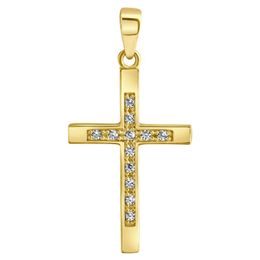 Firetti Kreuzanhänger »Schmuck Geschenk Gold 375 Halsschmuck Anhänger Halskette Kreuz« () mit Zirkonia (synth.) gelbgoldfarben-kristallweiß +...