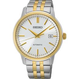 Seiko Automatikuhr Armbanduhr, Herrenuhr, Datum, Edelstahlarmband silberfarben-goldfarben Elegante Herrenautomatikuhr
