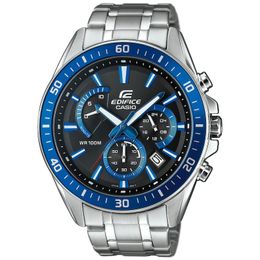 CASIO EDIFICE Chronograph Quarzuhr, Armbanduhr, Herrenuhr, bis 10bar wasserdicht, Edelstahlarmband blau-silberfarben Exklusiver Herrenchronograph