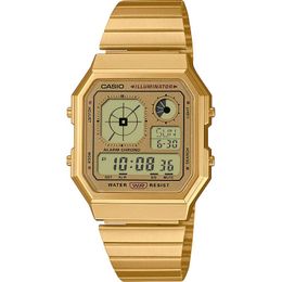 CASIO VINTAGE Chronograph Quarzuhr, Armbanduhr, Damenuhr, Herrenuhr, Edelstahlarmband, digital goldfarben-gelbgoldfarben Trendiger Chronograph