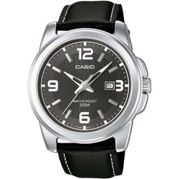 CASIO TIMELESS COLLECTION Quarzuhr Armbanduhr, Herrenuhr, analog, Datum, Lederarmband schwarz-schwarz Wirkungsvolle Herrenarmbanduhr