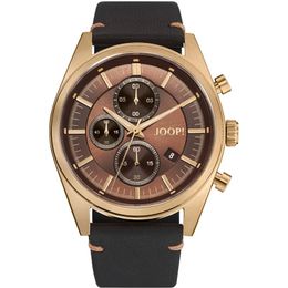 JOOP! Chronograph Armbanduhr, Quarzuhr, Herrenuhr, Stoppfunktion, Lederarmband dunkelbraun Exquisiter Herrenchronograph
