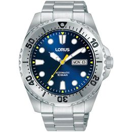 Lorus Automatikuhr &raquo;Sports&laquo; Armbanduhr, Herrenuhr, Mechanische Uhr, Edelstahlarmband, analog silberfarben-blau Modische Automatikuhr f&uuml;r Herren