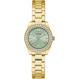 Guess Quarzuhr &raquo;MINI LUNA GLITZ&laquo; Armbanduhr, Damenuhr, Edelstahlarmband goldfarben-goldfarben Eindrucksvolle Armbanduhr f&uuml;r Damen
