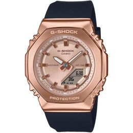 Casio G-SHOCK Chronograph Quarzuhr, Armbanduhr, Damenuhr, Herrenuhr, bis 20 bar wasserdicht, digital schwarz-roségoldfarben Sportiver Chronograph