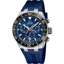 Jaguar Chronograph »Ceramic« Quarzuhr, Armbanduhr, Herrenuhr, Swiss Made, Stoppfunktion, Kautschukband blau-blau Imposanter Chronograph für Herren