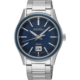 Seiko Quarzuhr Armbanduhr, Damenuhr, Herrenuhr, Saphirglas, Datum silberfarben-dunkelblau Elegante Armbanduhr für Sie & Ihn