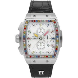 Haemmer Germany Chronograph »TONNEAU« Quarzuhr, Armbanduhr, Damenuhr, Lederarmband, digital, Datum, Stoppfunktion schwarz-weiß Imposanter...