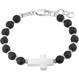 s.Oliver Armband »Kreuz, 2038005« mit Achat edelstahlfarben-Schwarz + Schwarz 22 cm Beads Herren Armband von der Marke s.Oliver
