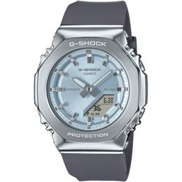 Casio G-SHOCK Chronograph Quarzuhr, Armbanduhr, Damenuhr, Herrenuhr, Stoppfunktion, Resinband grau-hellblau Sportiver Chronograph für Sie & Ihn