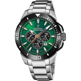 Festina Chronograph »Chrono Bike« Armbanduhr, Quarzuhr, Herrenuhr, Stoppfunktion, Edelstahlarmband silberfarben-grün, schwarz Ansprechender...