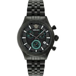 Versace Chronograph »HELLENYIUM CHRONO PETITE« Quarzuhr, Armbanduhr, Herrenuhr, Swiss Made, Edelstahlband, Stoppfunktion schwarz-schwarz Exquisiter...